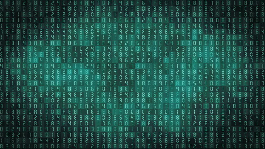 Hexadecimal Code Running Up A Computer Screen Green Digits Medium Shot Shallow Depth Of Field