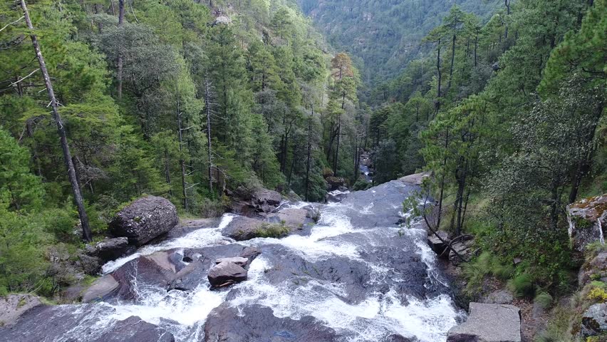 Stock Video Clip of Mexiquillo Waterfall Cascada Aerial Drone Mexico ...