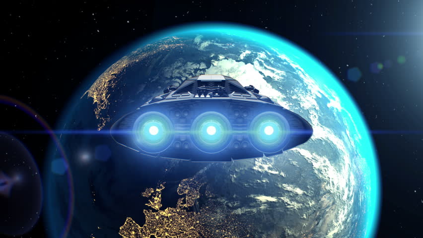 Alien Spaceship is Approaching Earth. Stock Footage Video (100% Royalty ...