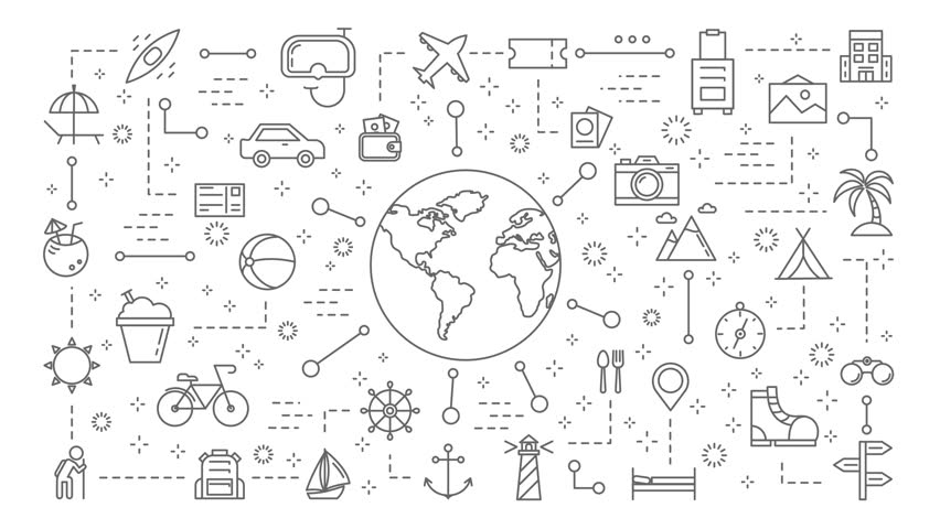 Travel Icons Set. Line Art Stock Footage Video (100% Royalty-free ...