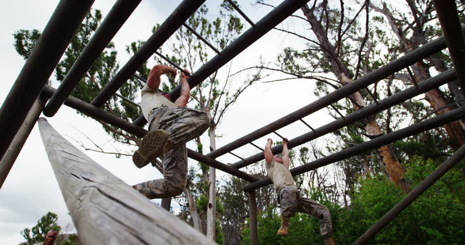 Military Soldiers Climbing Monkey Bars Stock Footage Video (100% ...