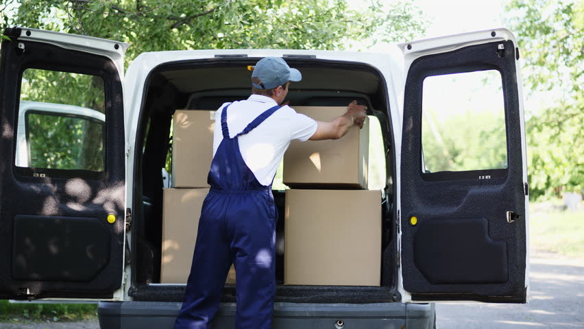 Parcel Delivery Home. the Courier Stock Footage Video (100% Royalty ...