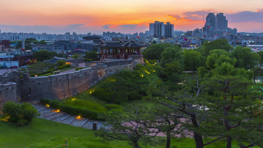 Hwaseong Fortress and the skyline of Suwon in South Korea image - Free ...