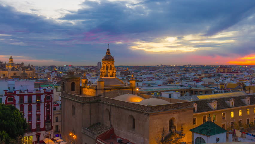 Seville Sunset Cathedral View Panorama 4k Spain Stock Footage Video ...