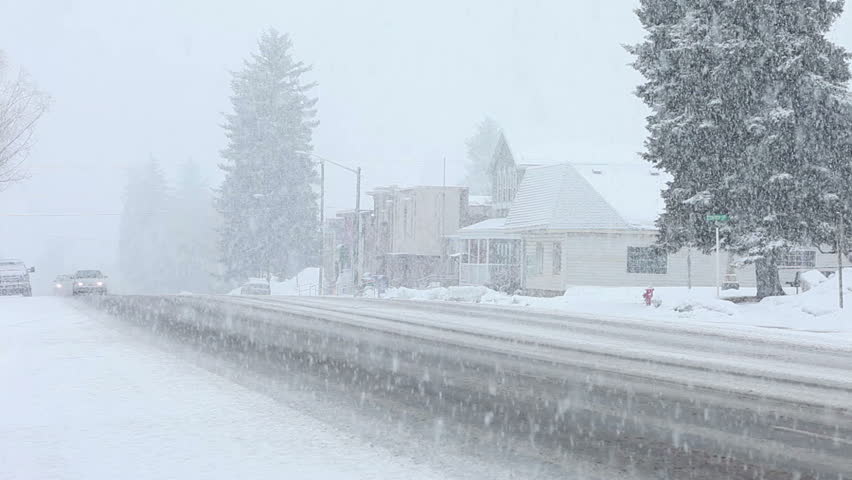 Storm With Truck Drive Through Heavy Snow Blizzard In Late Winter On ...