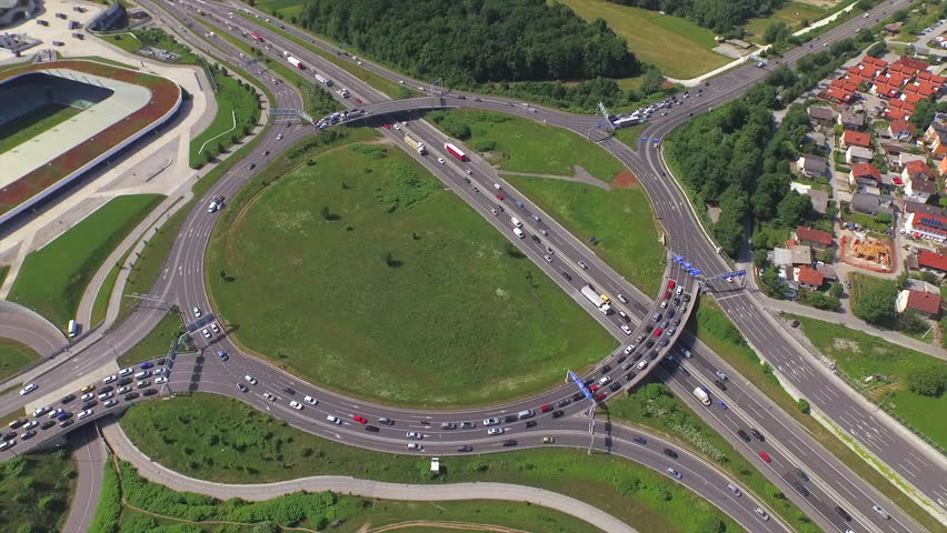 AERIAL: Big Multi-lane Roundabout Intersection In Highway Junction ...
