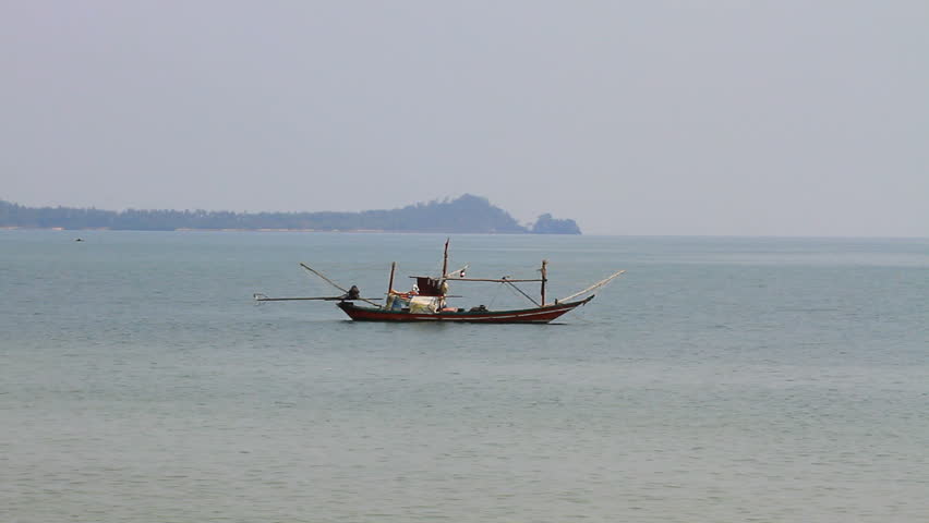 An Old Fishing Boat Near The Shore. Asian Region. South China Sea ...