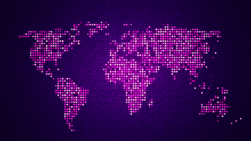 Loopable: Digital World Map / Technology Abstract. Futuristic Magenta ...