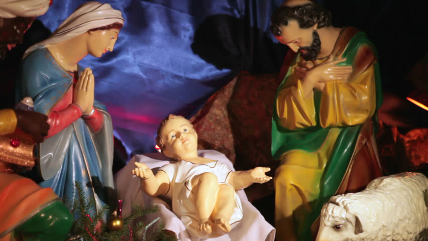 Christmas Nativity Scene In The Middle Of A Reflection Pool On Temple ...