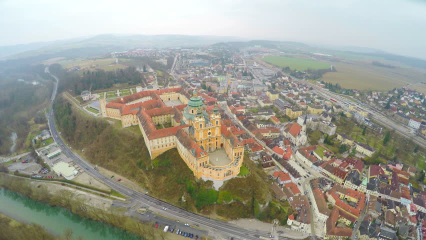 Melk Abbey Monastery Aerial Panoramic View. Stift Melk Is A Benedictine ...