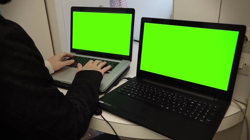 A Person Is Working With Its Laptop During A Train Ride / HD1080 ...