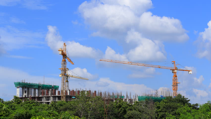 Time Lapse Of Building Under Construction, Crane And Bamboo Scaffolding ...