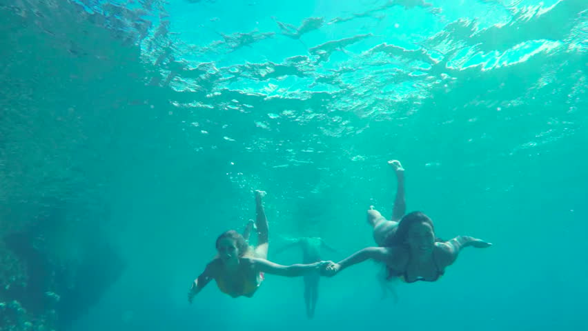 Pov Gopro Hd Slow Motion Group Of Girls In Bikinis Jumping From Cliff