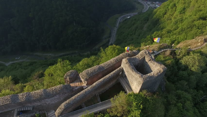 4K Aerial Shot Of Poenari Castle, Romania, Built During The 13th ...