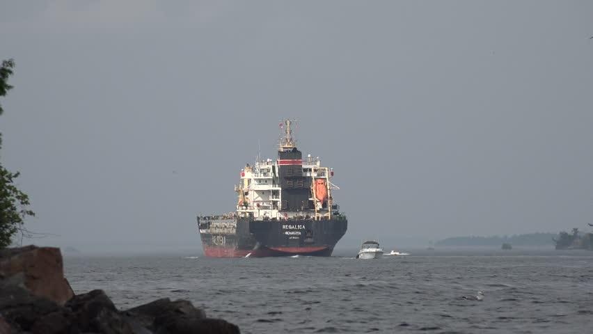 Oil Tanker Ship On Route To Black Sea. Back View Of The Large Tanker ...