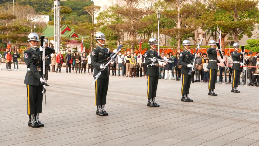TAIPEI, TAIWAN - FEBRUARY 14, 2015: Military Guards Show Mastery Of ...