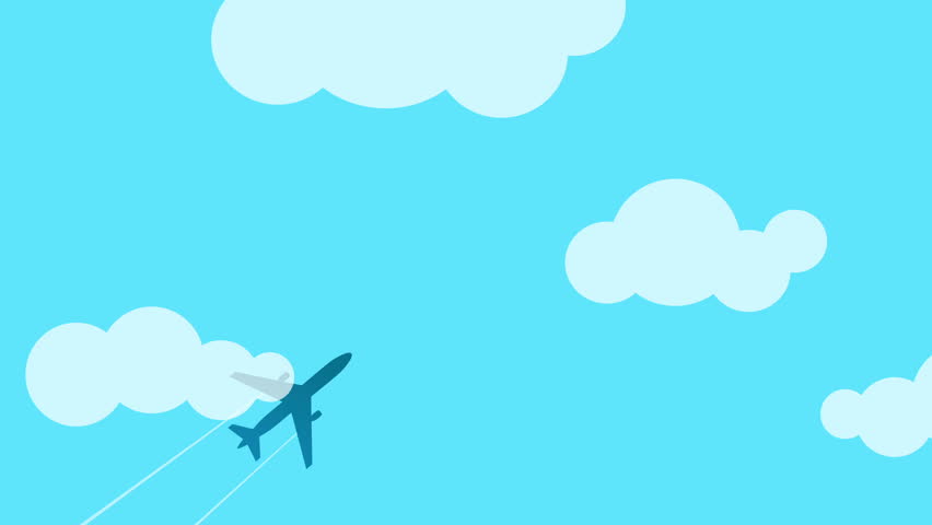 Cartoon Flying Airplane Crossing The Sun In Blue Sky Stock Footage ...