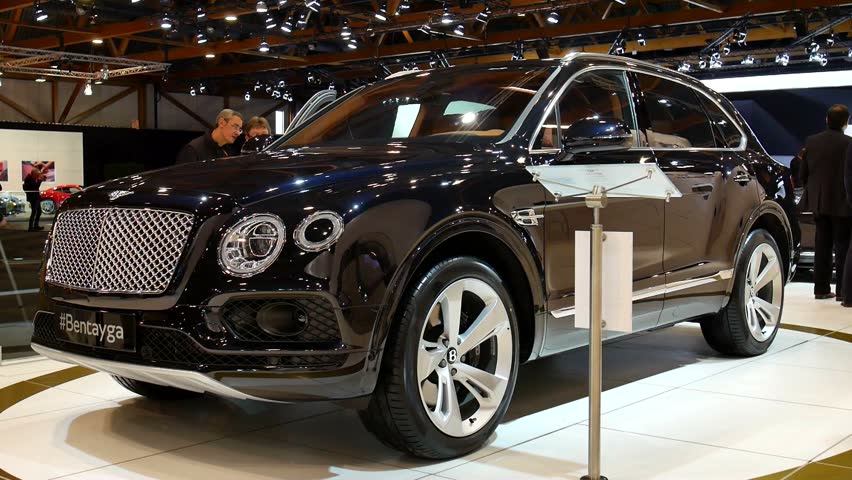BRUSSELS, BELGIUM - JANUARY 12, 2016: Black Bentley Bentayga Luxury SUV ...