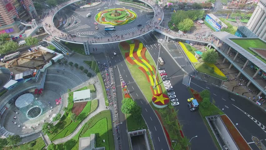 SHANGHAI - NOV 07, 2015: Transport Traffic On Roundabout Under Round ...