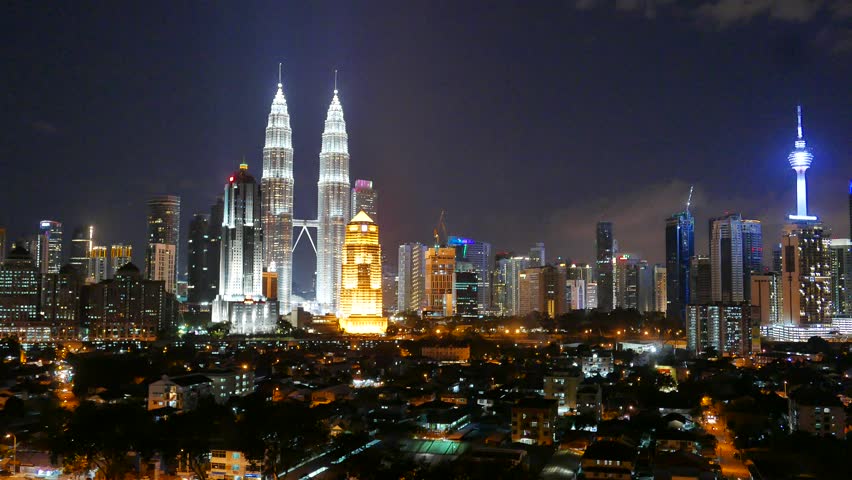 Night Panorama Of Capital City Skyline - Pan To The Left View ...