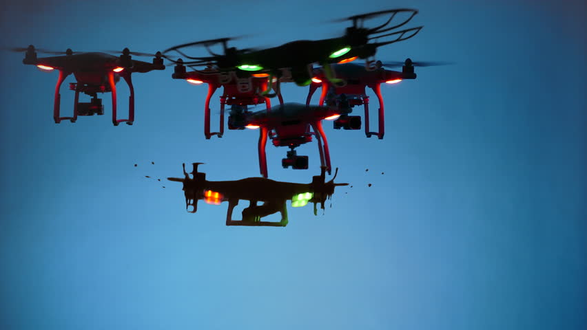 High Energy Drones Swarm And Maneuver. Note: Drones Were Photographed ...