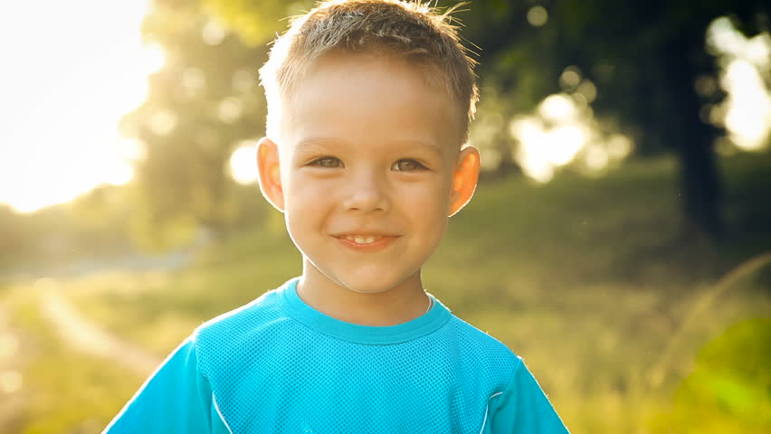 Closeup Of Happy Face Of Cute 4 Year Old Little Boy. He Is Looking At ...