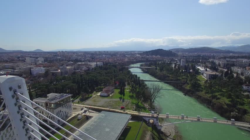 Aerial View Of Millennium Bridge Over Moraca River, Podgorica Stock ...