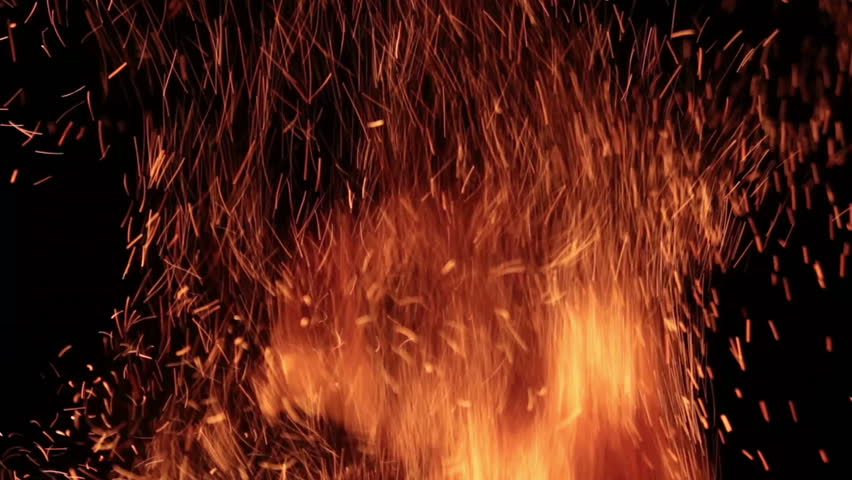 The Sparks Fly Out Of Fire. Isolated On Black Background. Stock Footage ...