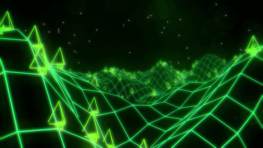 Retro Video Game 3d Landscape Vector Arcade Wireframe Terrain 4k Stock ...