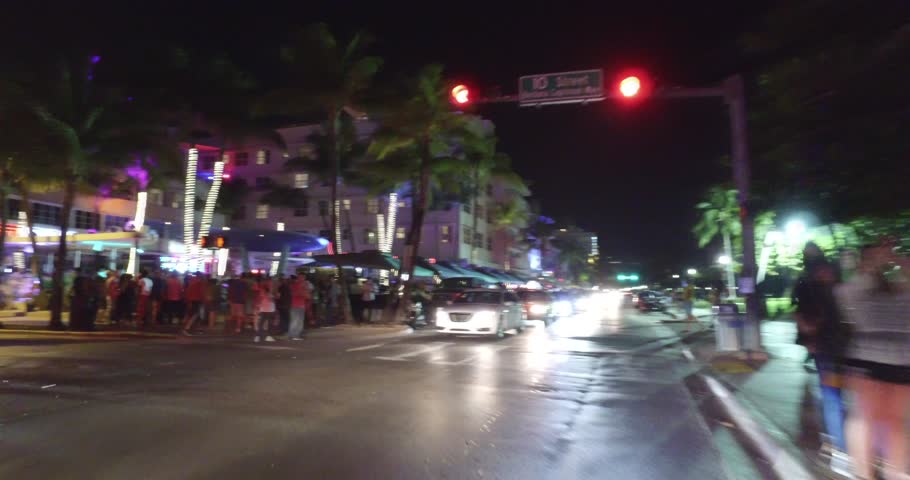 MIAMI BEACH - MARCH 22: Night Motion Video Of Miami Beach Ocean Drive ...