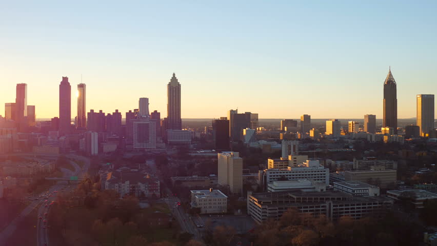 Atlanta Aerial Cityscape Sunset V42. Low Flying Atlanta Aerial Of ...