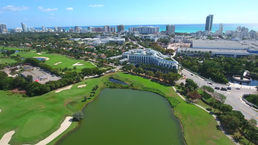 MIAMI BEACH, FL, USA - JUNE 16, 2017: Aerial Flyover Of The Miami Beach ...