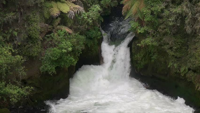 Scenic Okere Falls Waterfall Near Rotorua, New Zealand Stock Footage ...