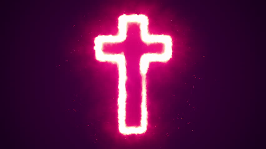 Animation Appearance Of Christian Or Catholic Cross From Fire On Dark ...