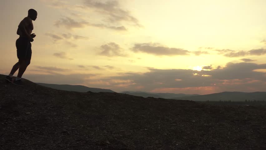 Handsome African American Muscular Bodybuilder Jogging Outdoor. Rocky ...