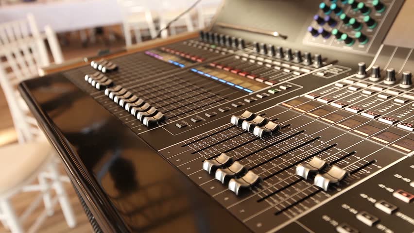 Male Hands Using A Sound Digital Mixer At A Concert On Stage Background ...
