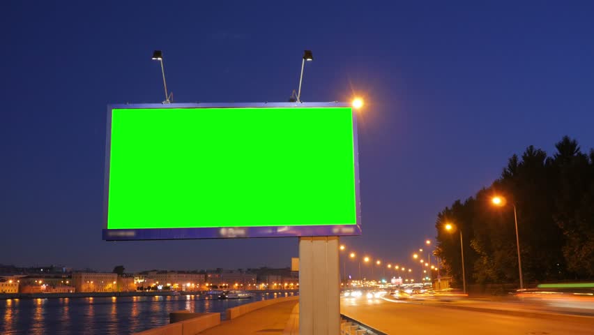 Advertising Billboard Green Screen On Sidelines Of Expressway With ...
