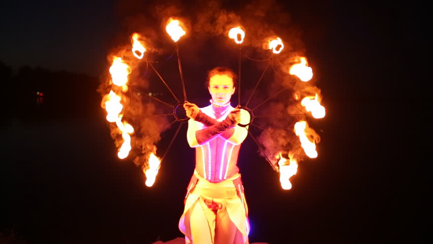 Stock video of fireshow performance with burning torch at | 17995915 ...