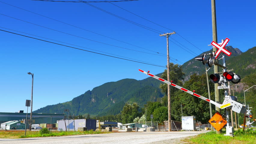 4K Raising Up Road Barrier, Train Track Railway Crossing, Red Lights ...