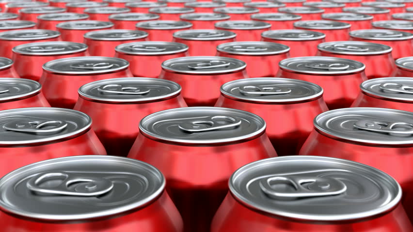 Walk Past Soda Cans, Close Up, Tabs Shining, Lined Up For Display At ...