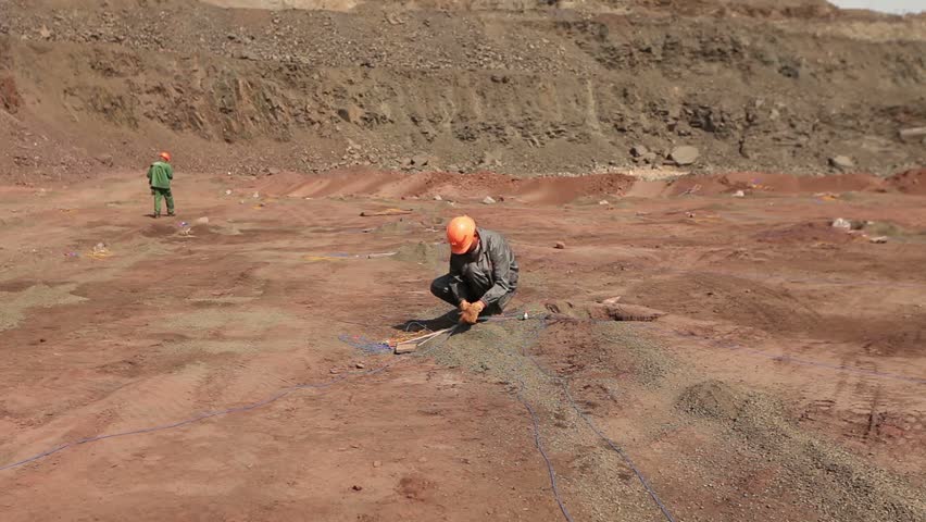 Iron Ore Mining, Preparing For Blasting In A Quarry Mining Iron Ore ...