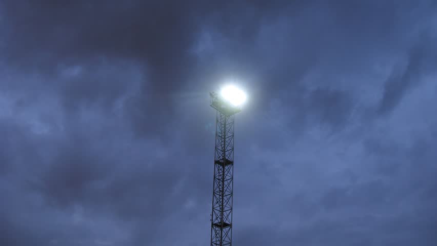 Tower with Searchlight Shines Night Stock Footage Video (100% Royalty ...