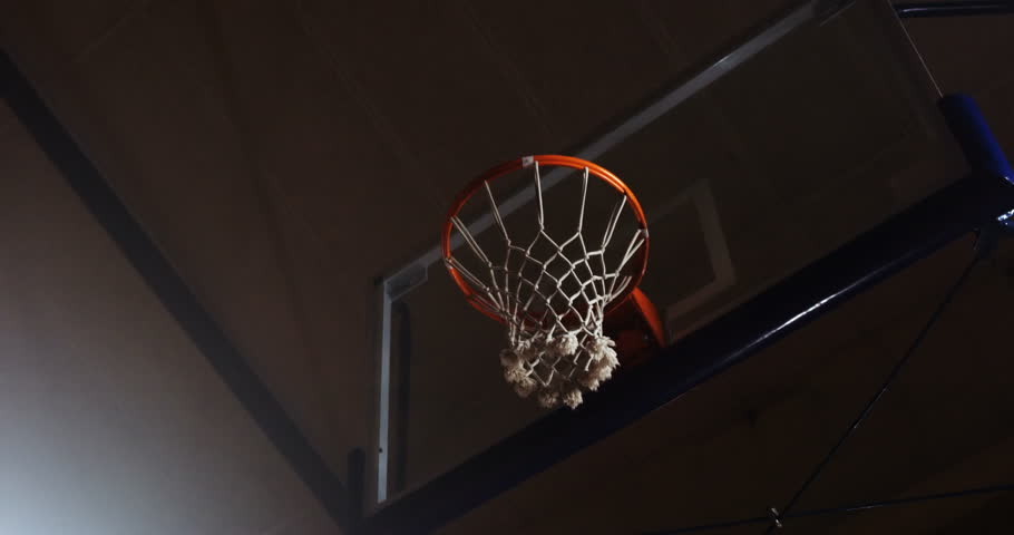 Close-up Of Basketball Going Through Hoop In Basketball Court 4k Stock ...