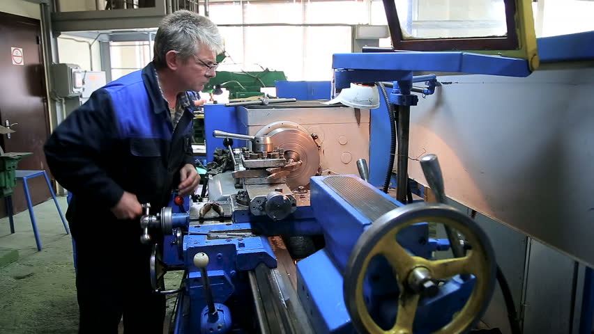 Worker Operating in Manual Lathe Stock Footage Video (100% Royalty-free ...