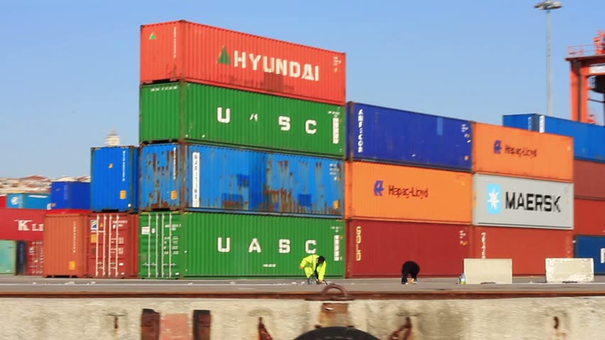 Freight Train With Cargo Containers Passing By Stock Footage Video ...