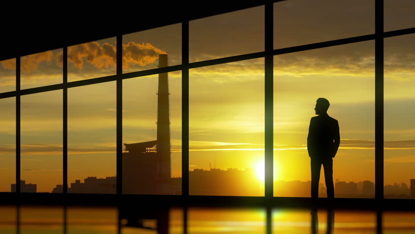 Man Come And Stand At Full Height, Gaze Out Airport Terminal Window ...
