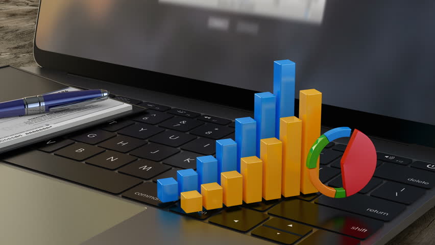 Working On Laptop Computer In Modern Office Desk Analyzing Financial ...