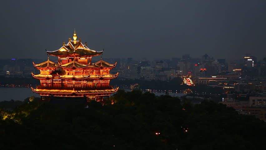 Hangzhou Tower on west lake at night landscape image - Free stock photo ...
