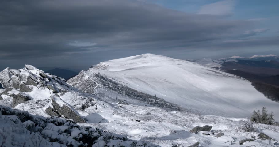 Snowing Snowflakes Glorious Mountain Forest Landscape Clouds Vintage ...