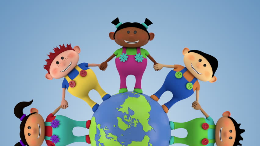 Cute Cartoon Children Running Along A Suburban Street - High Quality 3d ...